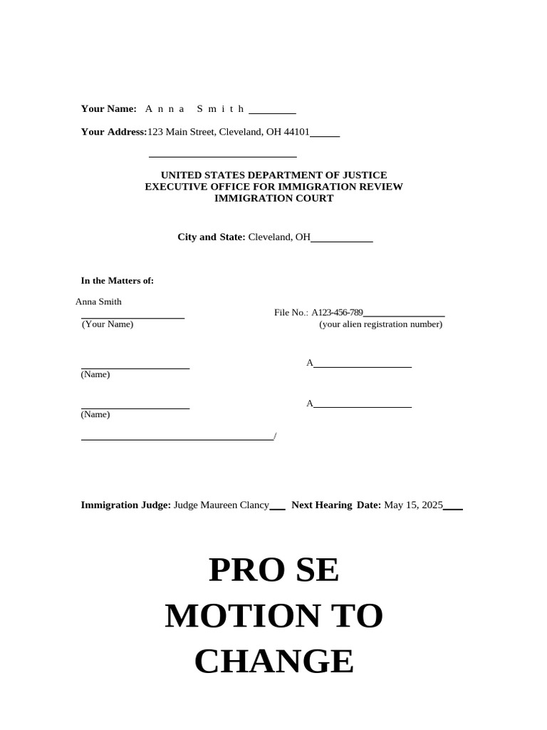 BLANK Motion Form (1) (2) | PDF | Removal Proceedings | Society Of The ...