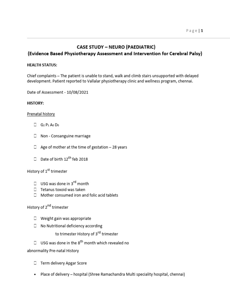 Case Study – Neuro (Paediatric) Editted | PDF | Cerebral Palsy ...