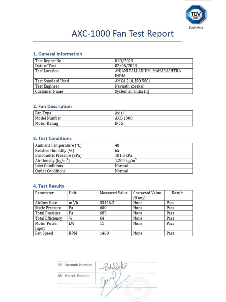 AXC-1000 Fan Performance Test Report | PDF