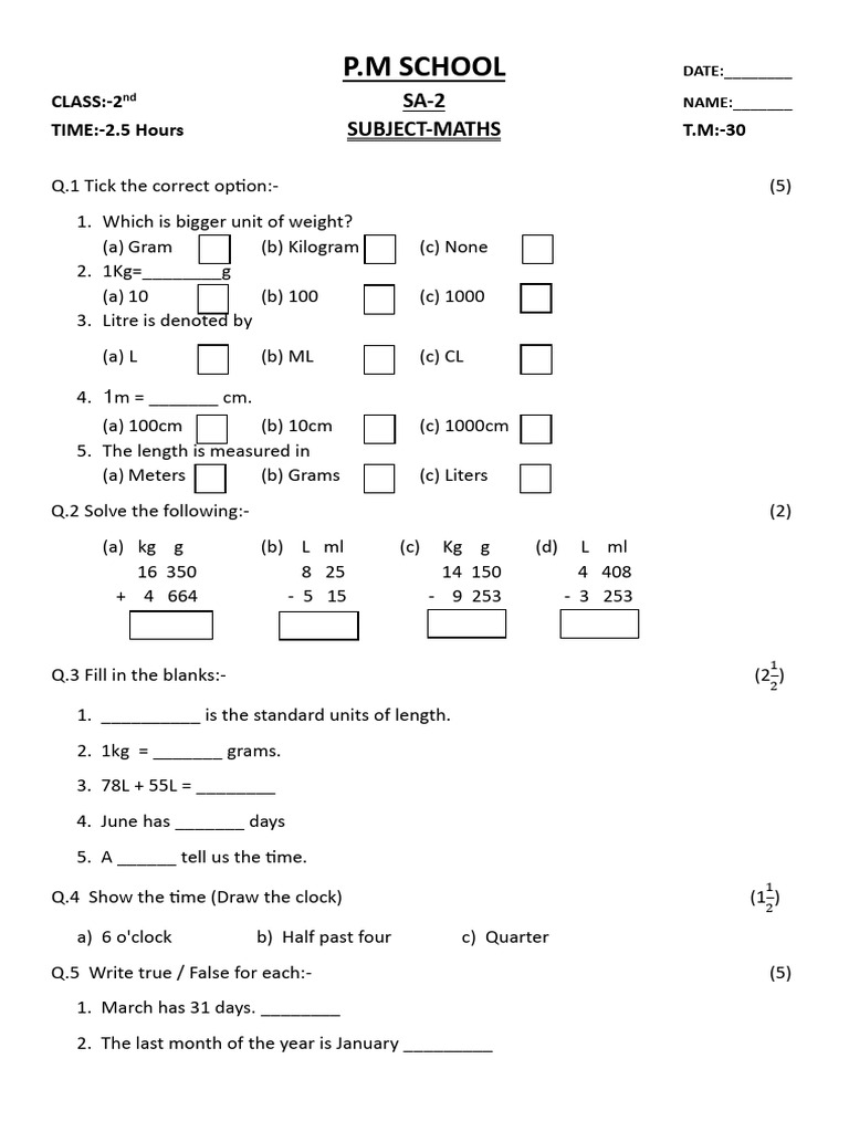 maths sa2 2nd | PDF | Litre | Physical Quantities