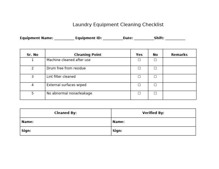 Laundry Equipment Cleaning Checklist | PDF
