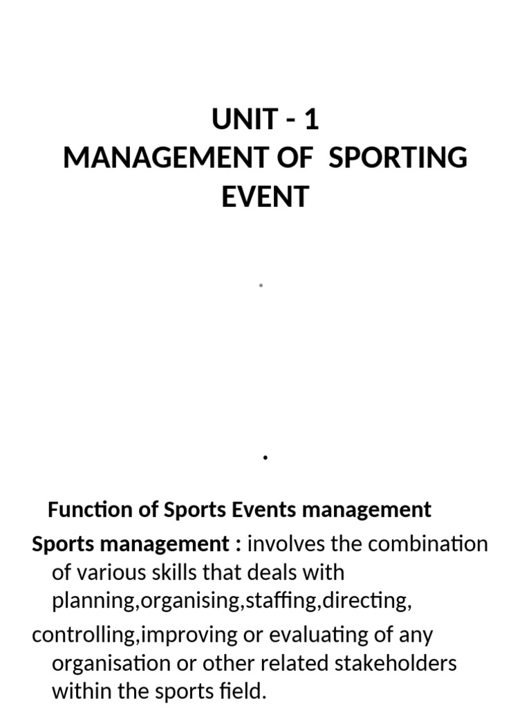 Unit 1 Management of Sporting Event | PDF | Tournament | Goal
