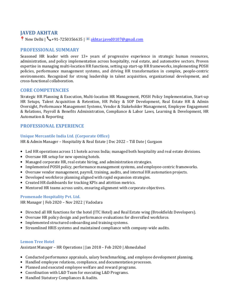 HR Leader with 13+ Years Experience | PDF | Human Resource Management ...