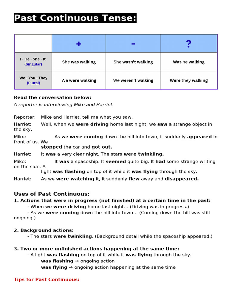 Understanding Past Continuous Tense | PDF