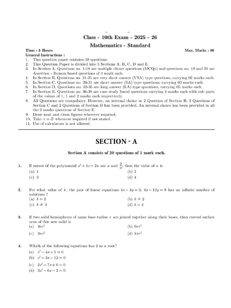 Sample Paper Class 10 Mathematics PDF | PDF