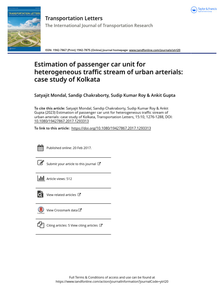 PCU Estimation for Kolkata's Traffic | PDF | Traffic | Lane