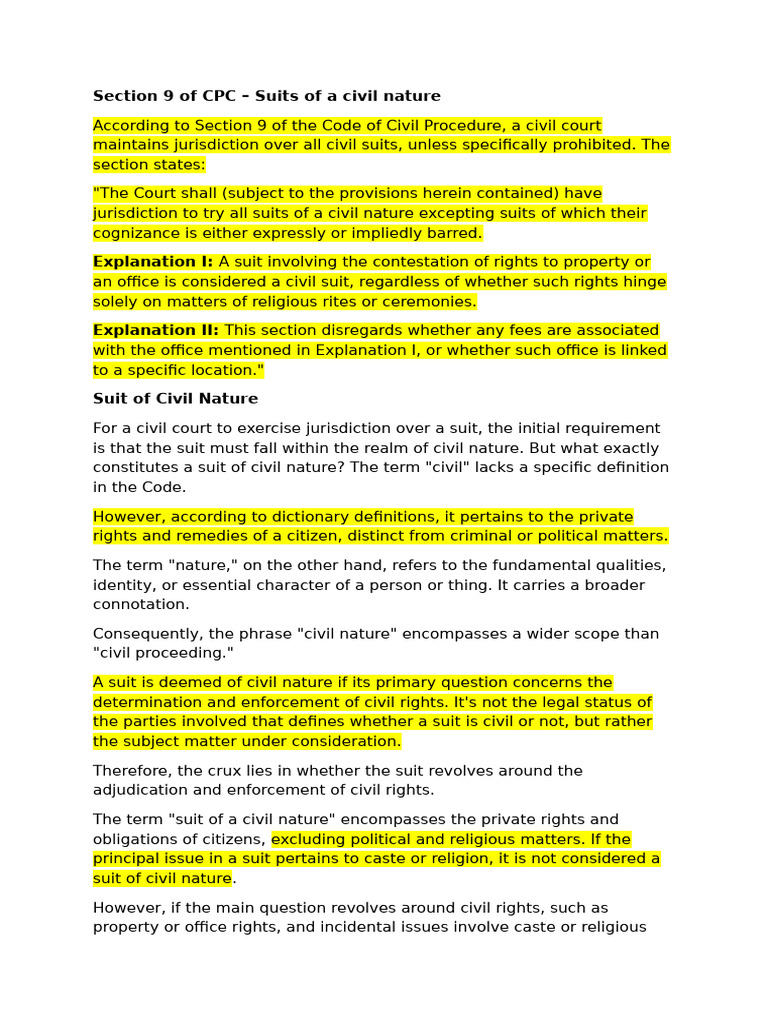 CPC - Section 9 of CPC | PDF | Lawsuit | Pleading