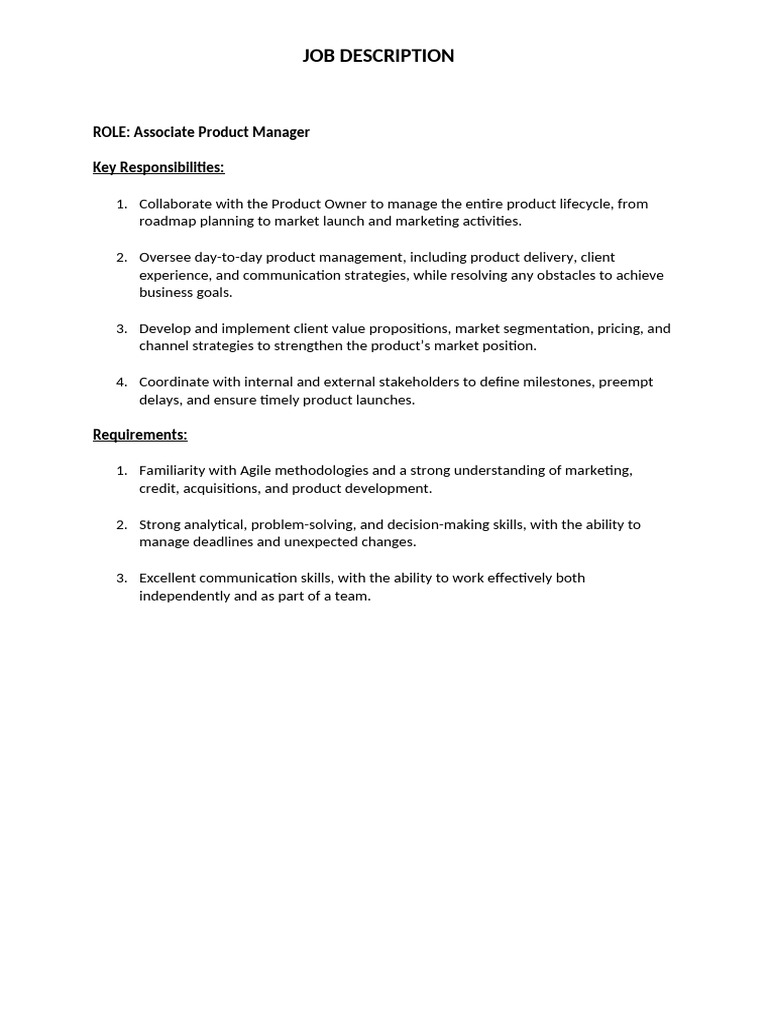Associate Product Manager Job Description | PDF
