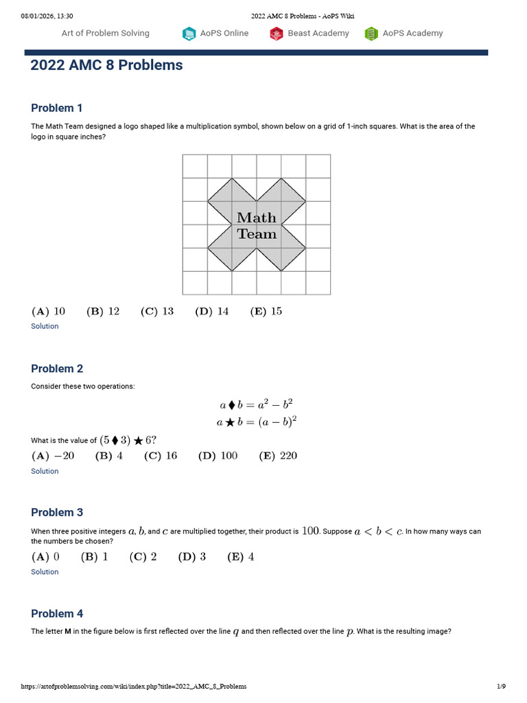 2022 AMC 8 Math Problems Solutions | PDF | Average | Discrete Mathematics