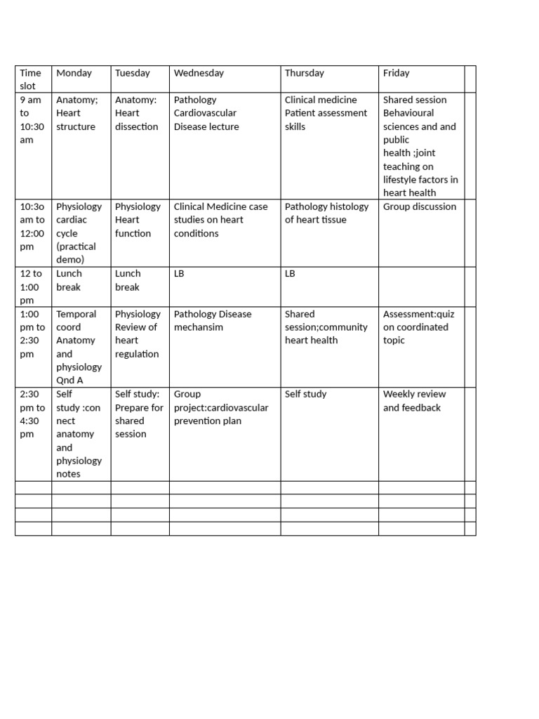 Weekly Heart Health Curriculum Schedule | PDF