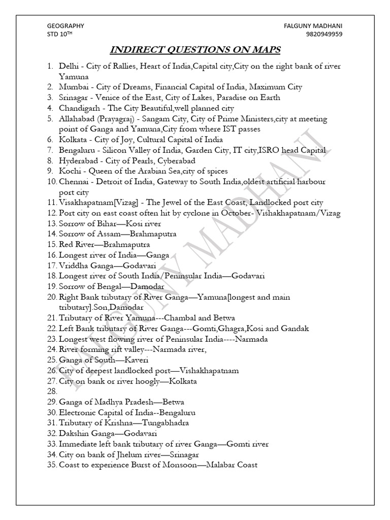 Indian Geography: Key Cities and Rivers | PDF | Vortices | Natural Hazards
