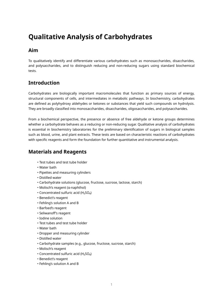Qualitative Analysis Of Carbohydrates – Lab Report | PDF ...