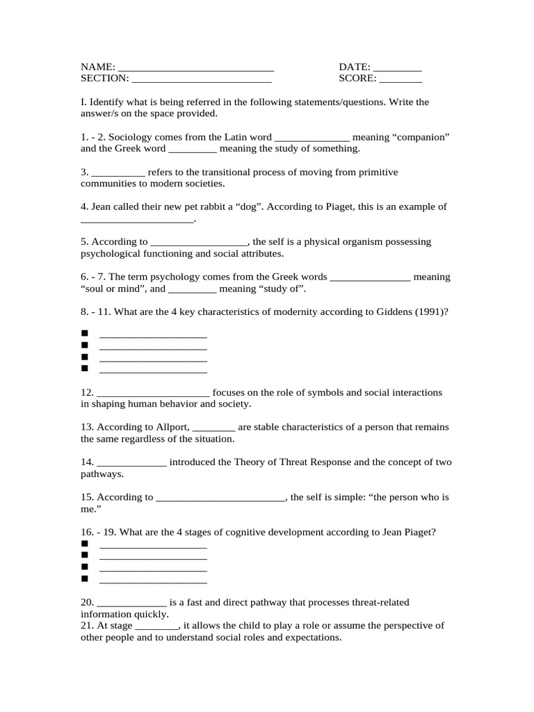 Take Home Quiz | PDF | Mind | Self