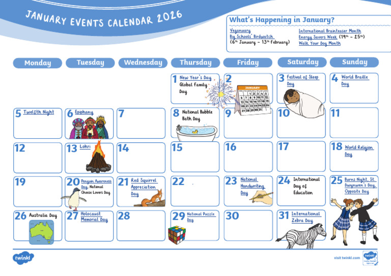 January Events Calendar 2025 | PDF