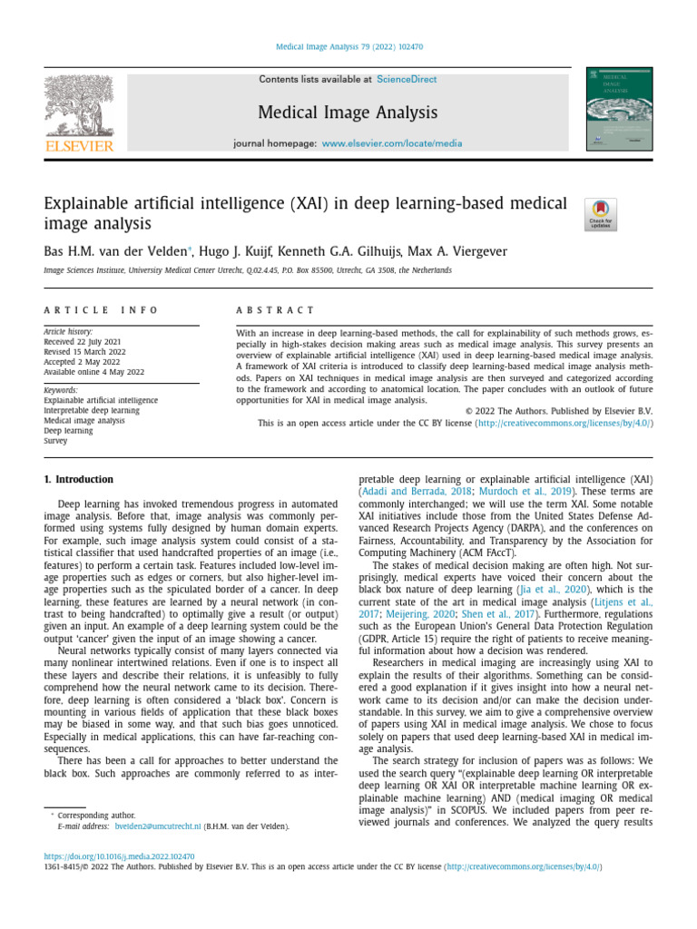 [2022] Survey XAI Medical Image Analysis | PDF | Cognitive Science