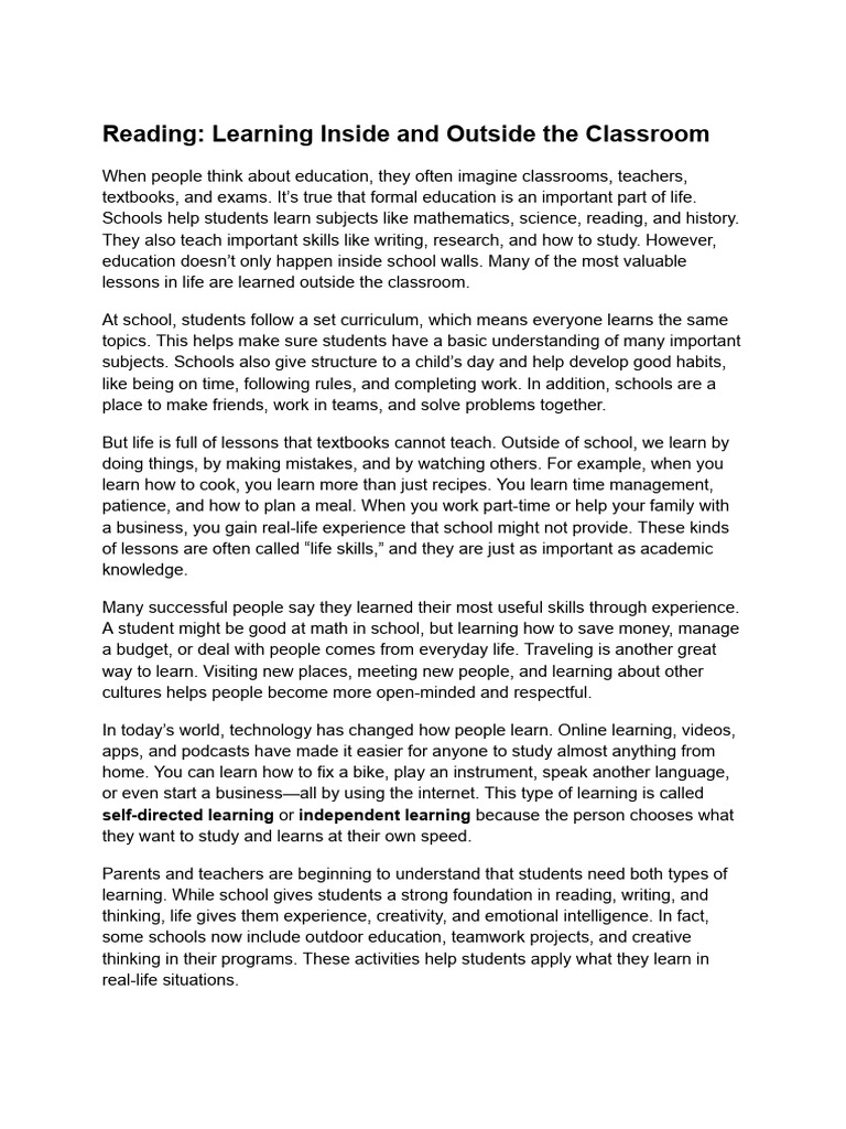 Learning Beyond the Classroom | PDF | Schools | Experience