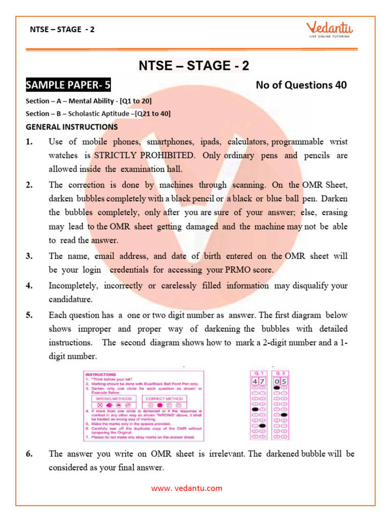 NTSE Exam Sample Paper 5 | PDF