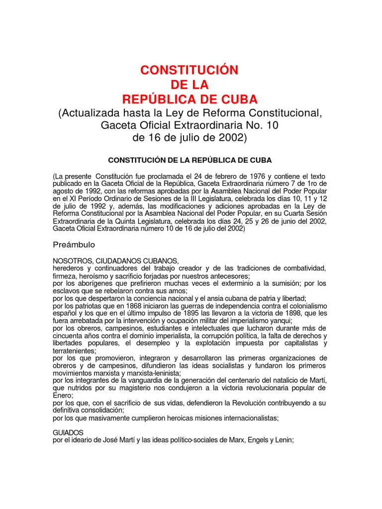 Constitucion de La Republica de Cuba | PDF | Cuba | Estado (política)