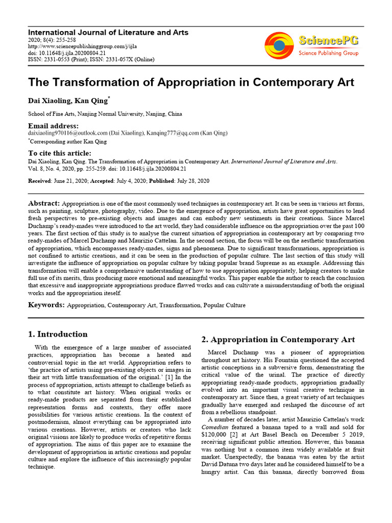 Transformation of Appropriation in Art | PDF | Aesthetics | Popular Culture