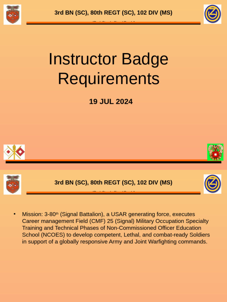 Instructor Badge Requirements for Signal Battalion | PDF