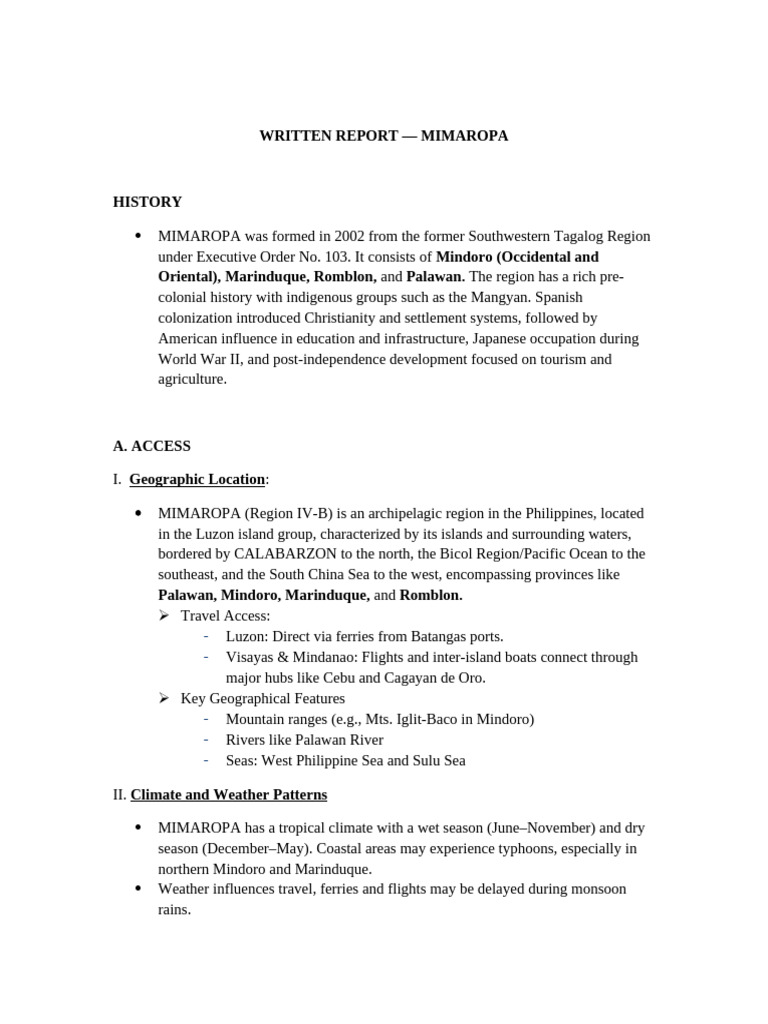 MIMAROPA Region: History, Access, and Attractions | PDF