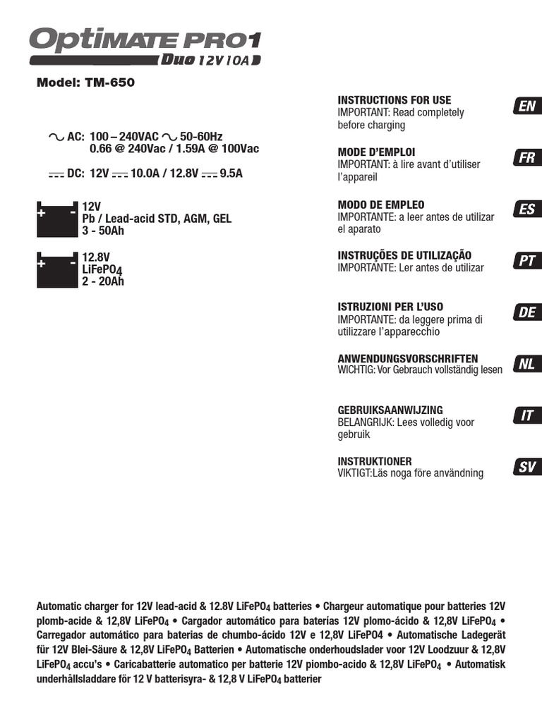TM650 Manual | PDF | Battery Charger | Galvanic Cells