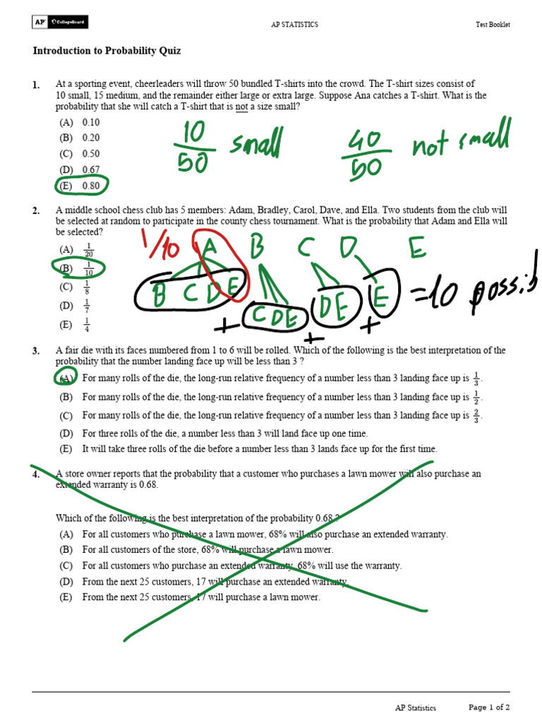 Probability Quiz for AP Statistics | PDF | Chess