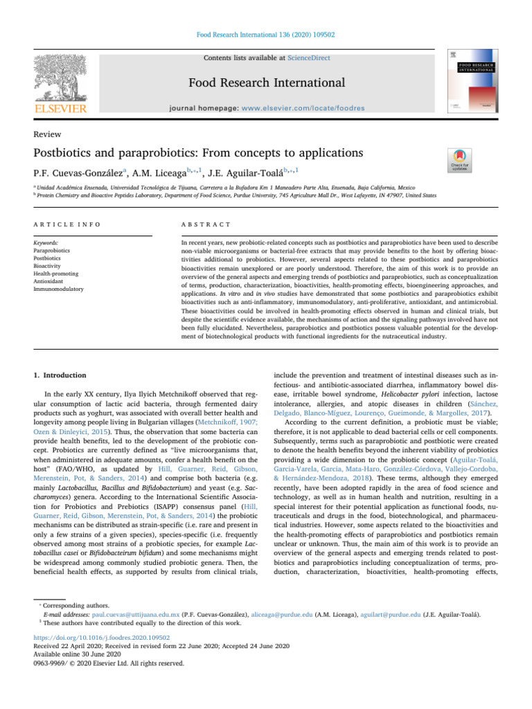 Application Postbiotics and Paraprobiotics | PDF | Probiotic | Bacteria