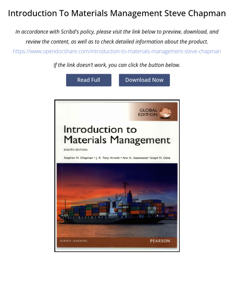 Introduction to Materials Management Steve Chapman | PDF | Supply Chain ...
