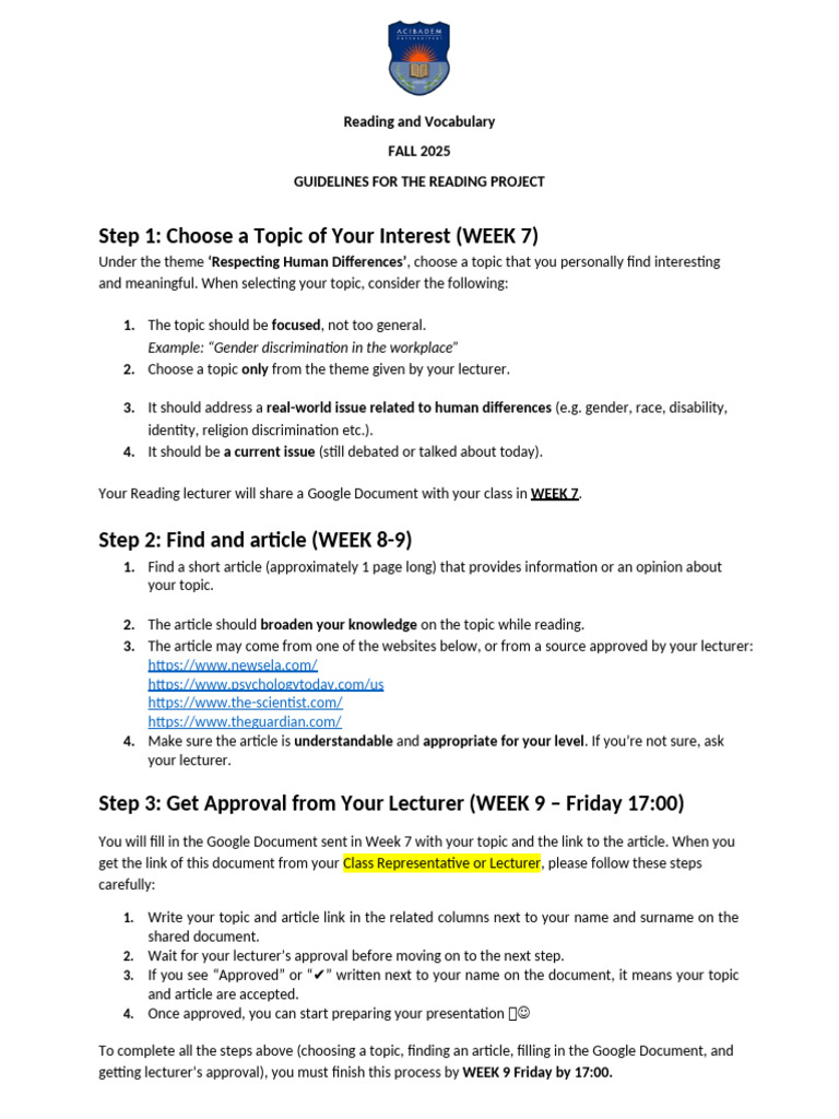 Reading Project Guidelines: Human Differences | PDF | Human ...