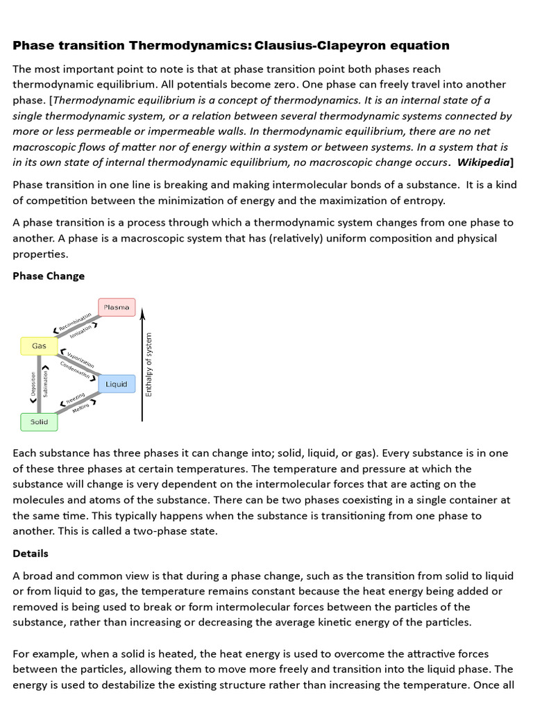 Phase Change | PDF | Gibbs Free Energy | Phase (Matter)