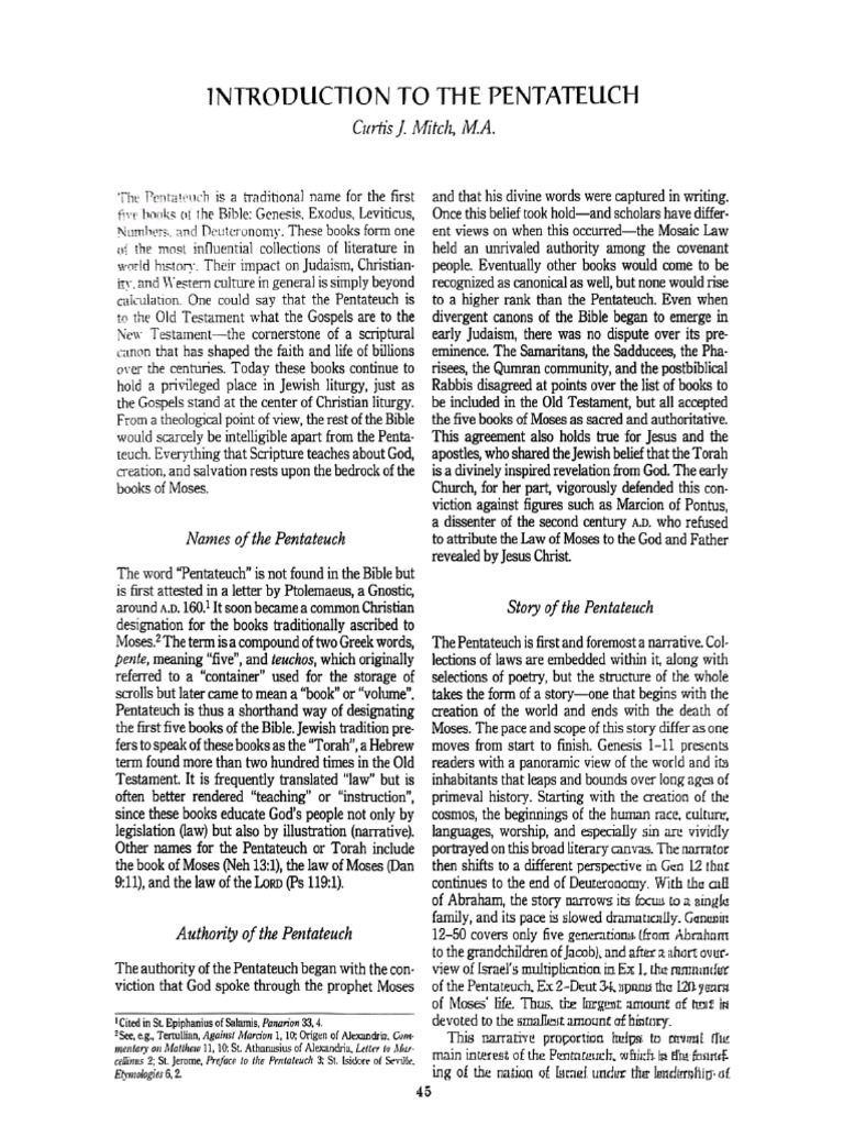 Introduction to the Pentateuch - Curtis J. Mitch | PDF