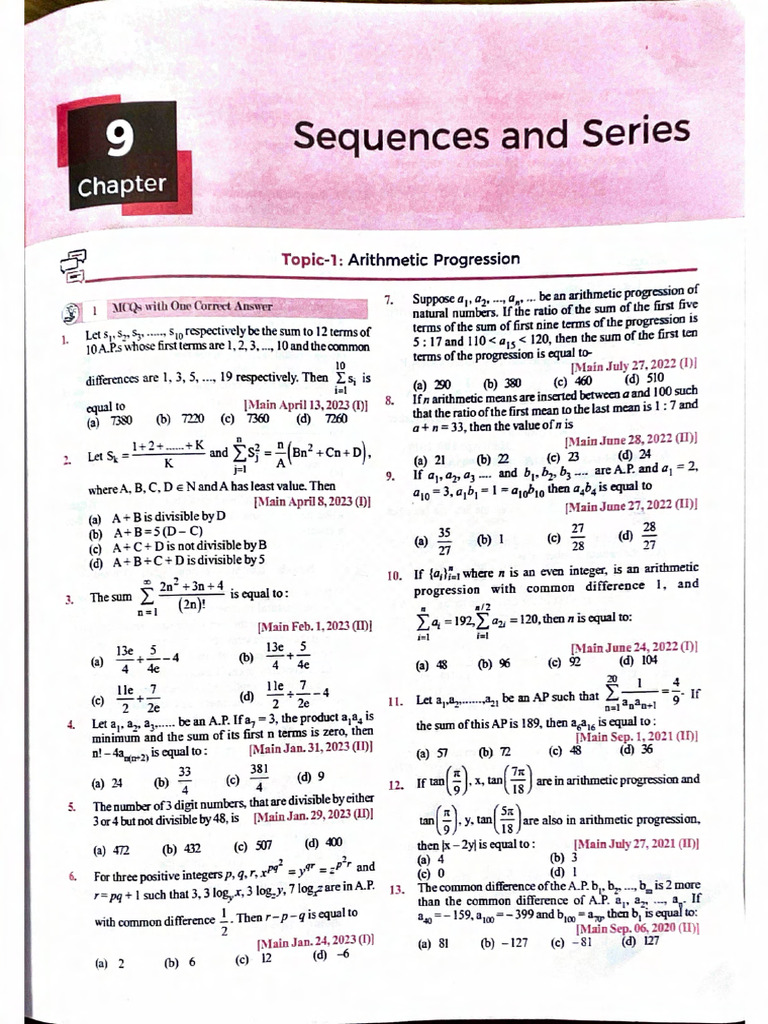 Sequence Series Jee Mains 22 23 Questions | PDF
