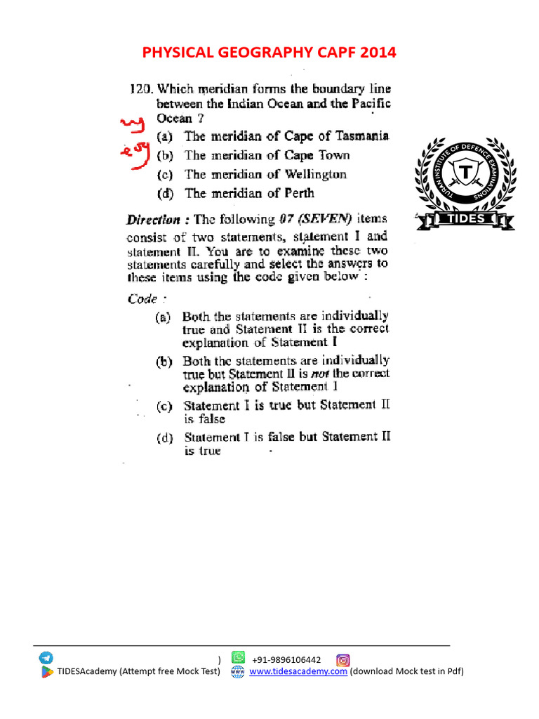 CAPF Physical Geography Mock Tests | PDF