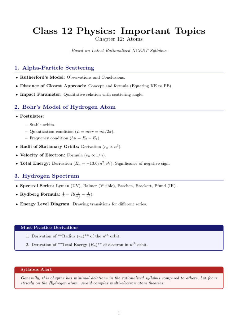 Important Topics for Class 12th Physics Chapter 12 | PDF