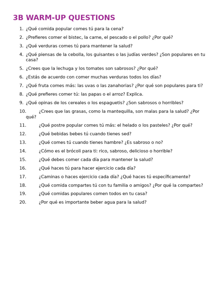 3b Warm Up Questions | PDF