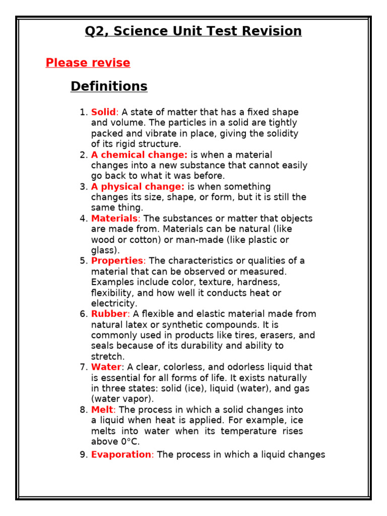 Q2, Science Unit Test Revision 2 | PDF | Water | Solid