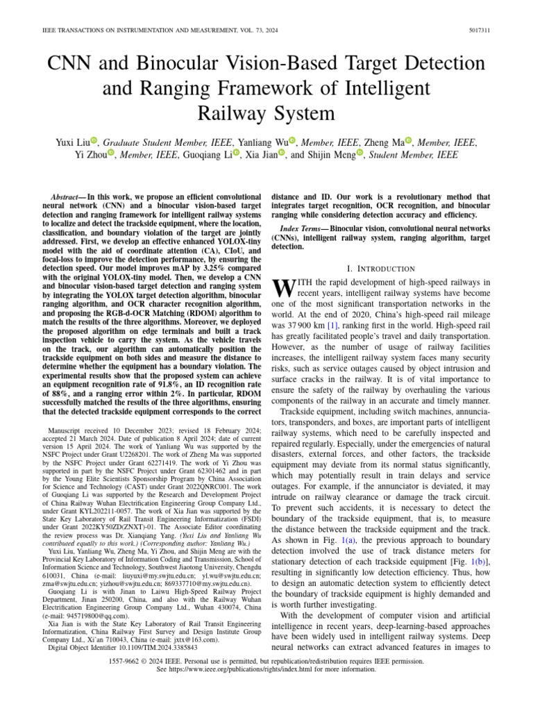 CNN and Binocular Vision-Based Target Detection and Ranging Framework ...