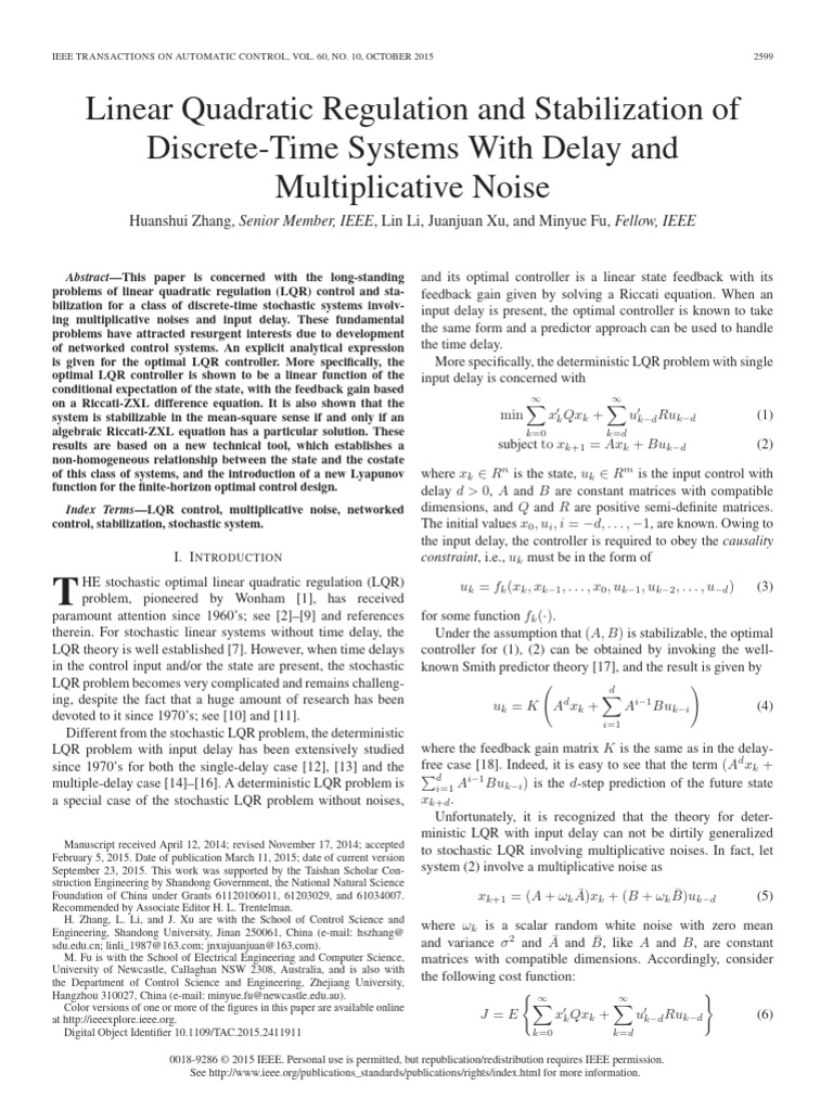 Linear Quadratic Regulation and Stabilization of Discrete-Time Systems ...
