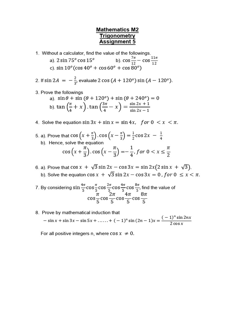 Maths M2 - Trigonometry Assignment 05 | PDF