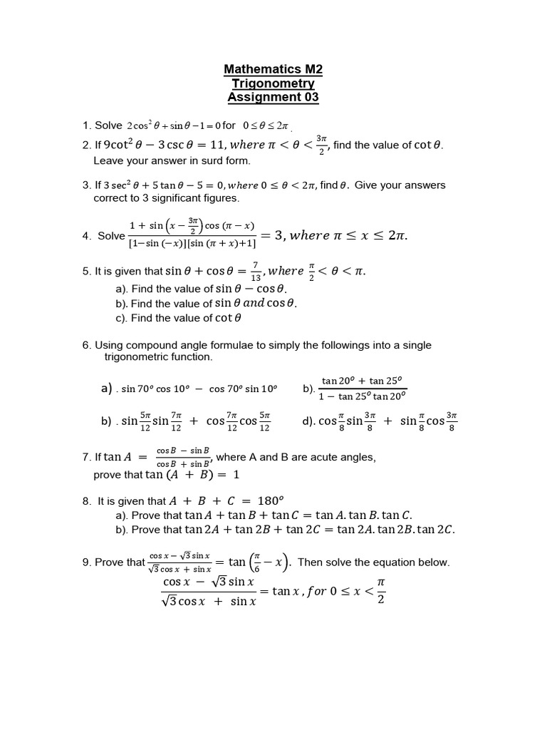 Trigonometry Assignment M2 Solutions | PDF | Mathematics | Trigonometry