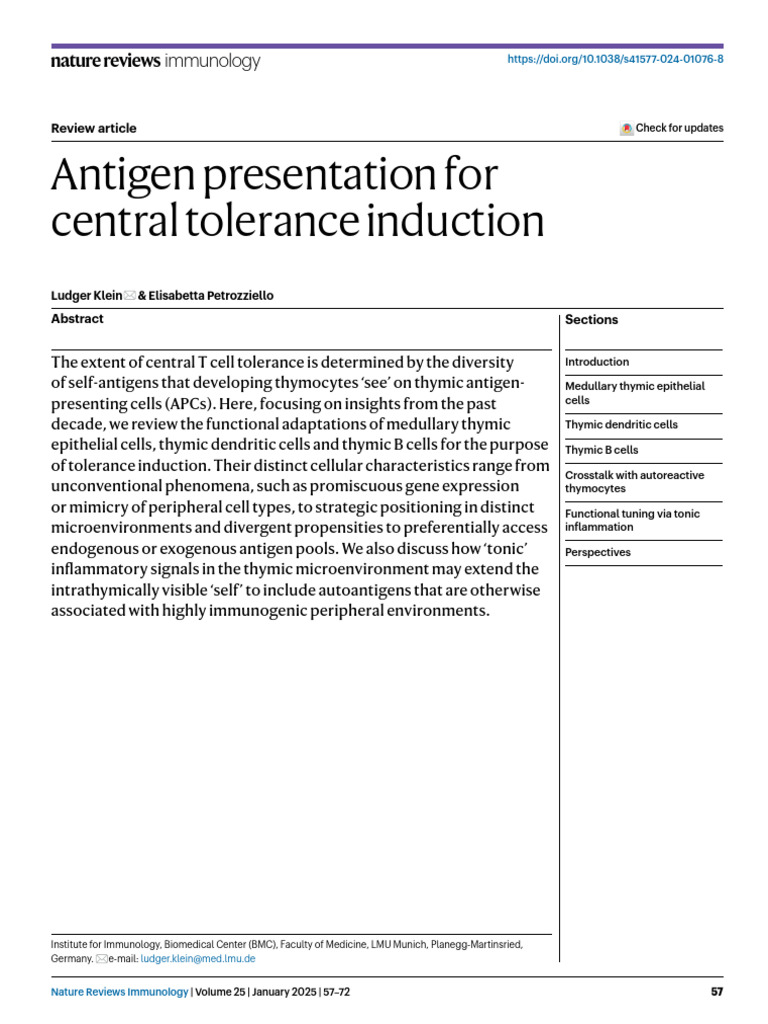 Antigen Presentation for Central Tolerance Induction Ludger Klein ...