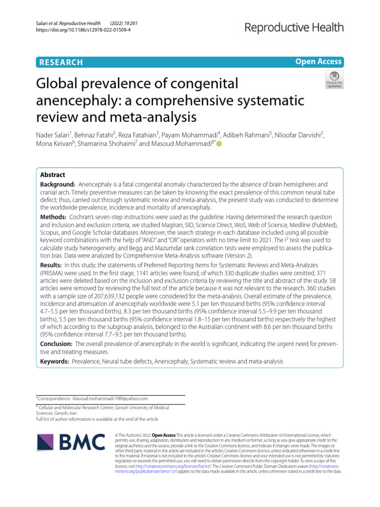 Global Prevalence of an Encephaly | PDF | Systematic Review | Diseases ...