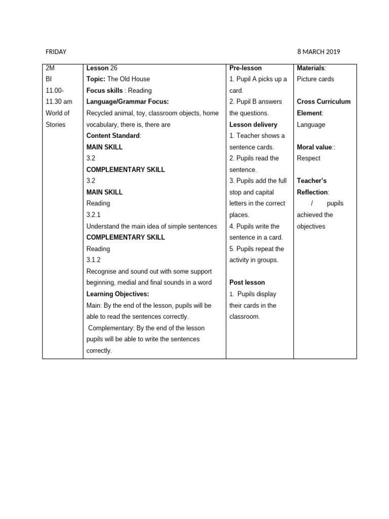 Lesson 26 Fri Reading and Reading | PDF | Curriculum | Teachers