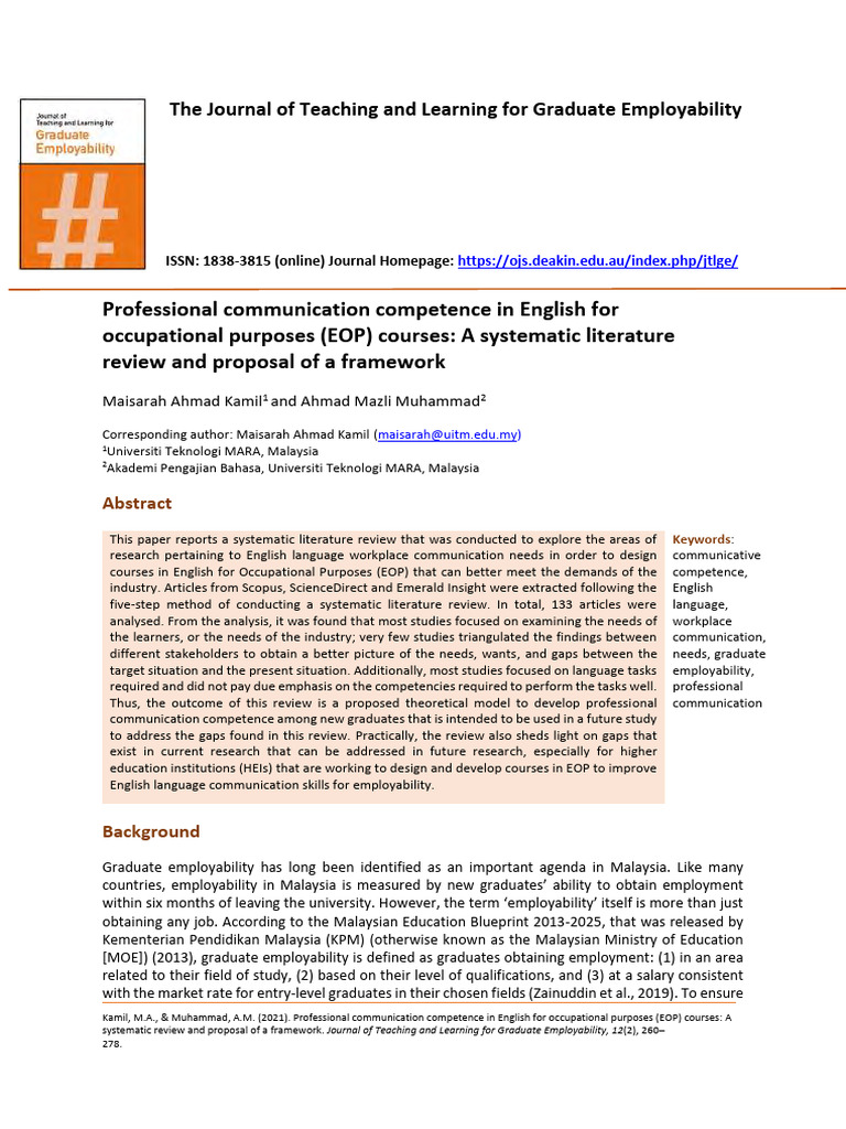 Professional Communication Competence in English for Occupational ...