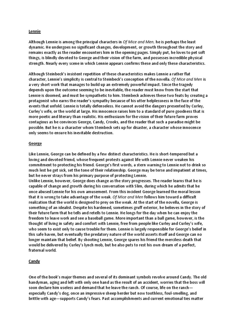 Character Analysis of Mice and Men | PDF