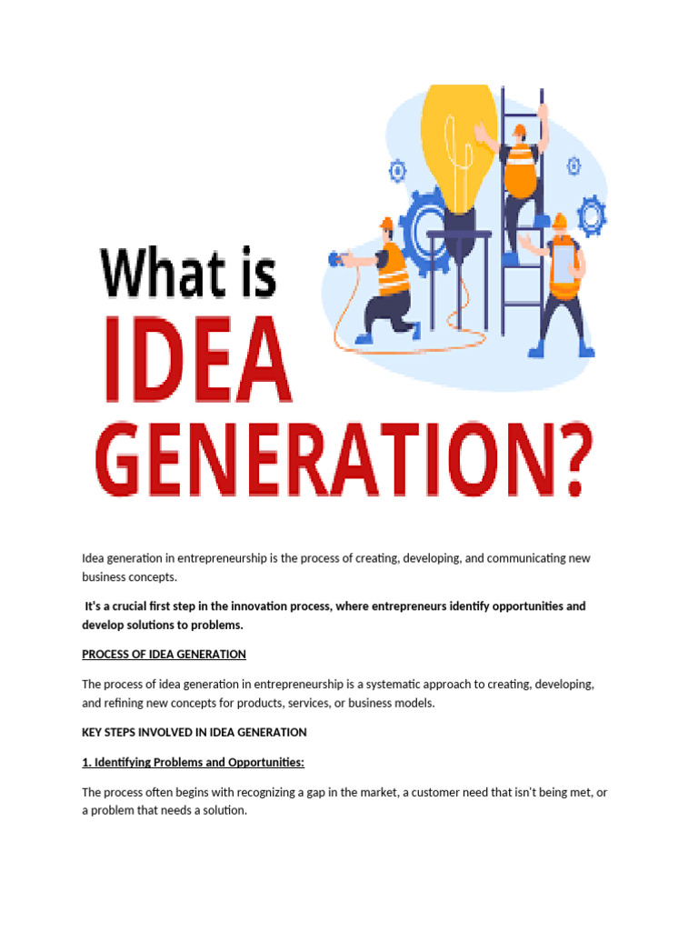 Entrepreneurship Idea Generation Process | PDF | Entrepreneurship ...