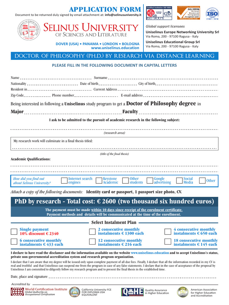 Application Form PH D | PDF | Doctor Of Philosophy | Thesis