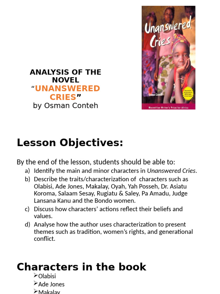 ANALYSIS OF CHARACTERS IN UNANSWERED CRIES | PDF | Female Genital ...