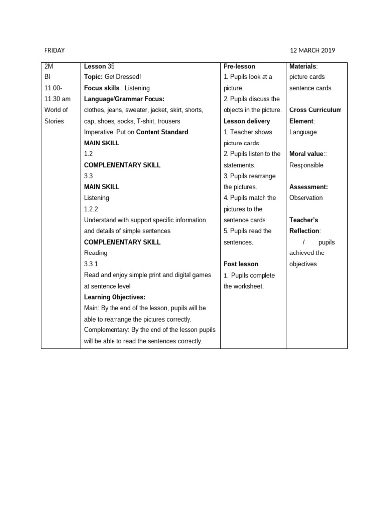 Lesson Plan: Get Dressed! Activities | PDF | Curriculum | Teachers